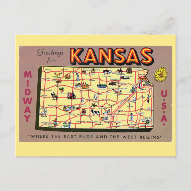 Kansas State Map Postcard | Zazzle