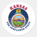 KANSAS SUNFLOWER STATE FLAG CLASSIC ROUND STICKER | Zazzle