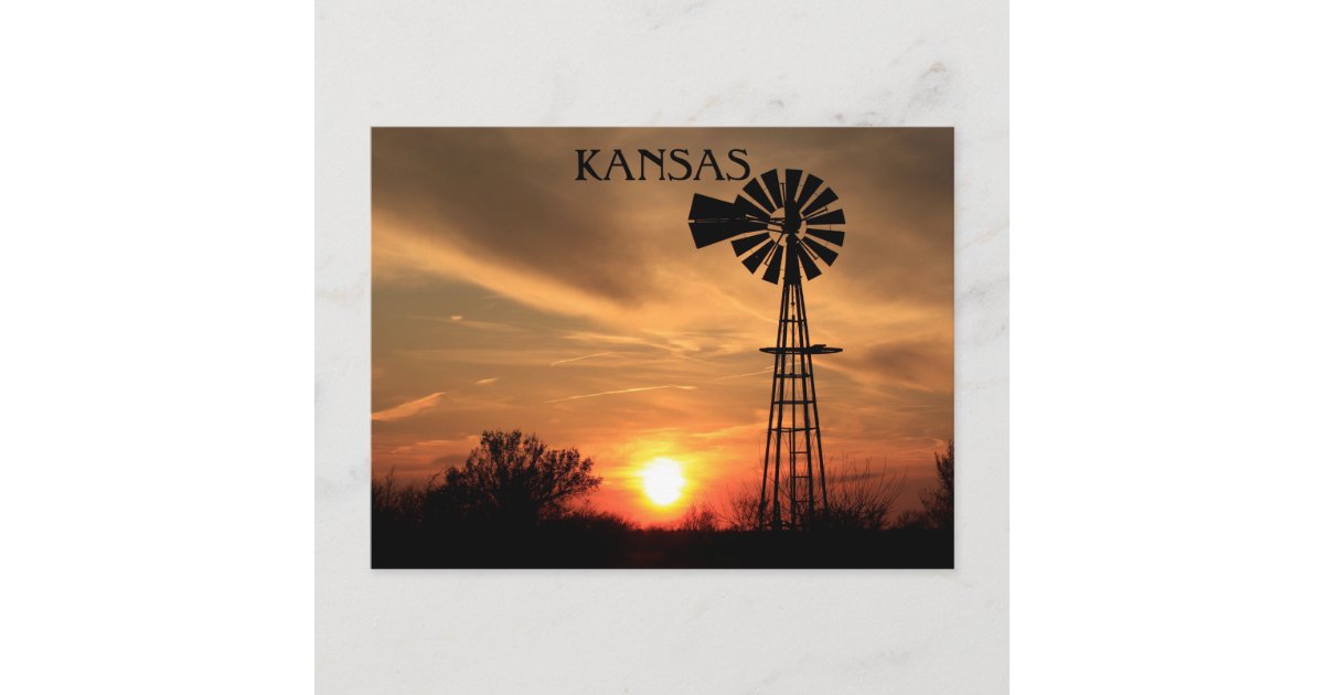 Kansas Sunset with Windmill silhouette Postcard | Zazzle