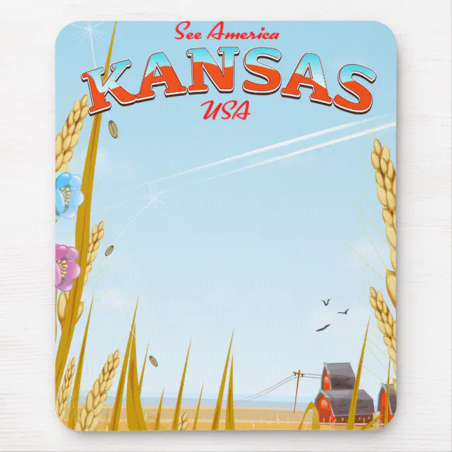 Kansas USA Farm retro Travel poster Mouse Pad | Zazzle
