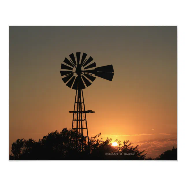 Kansas Windmill Sunset, Clouds Photo Enlargement | Zazzle