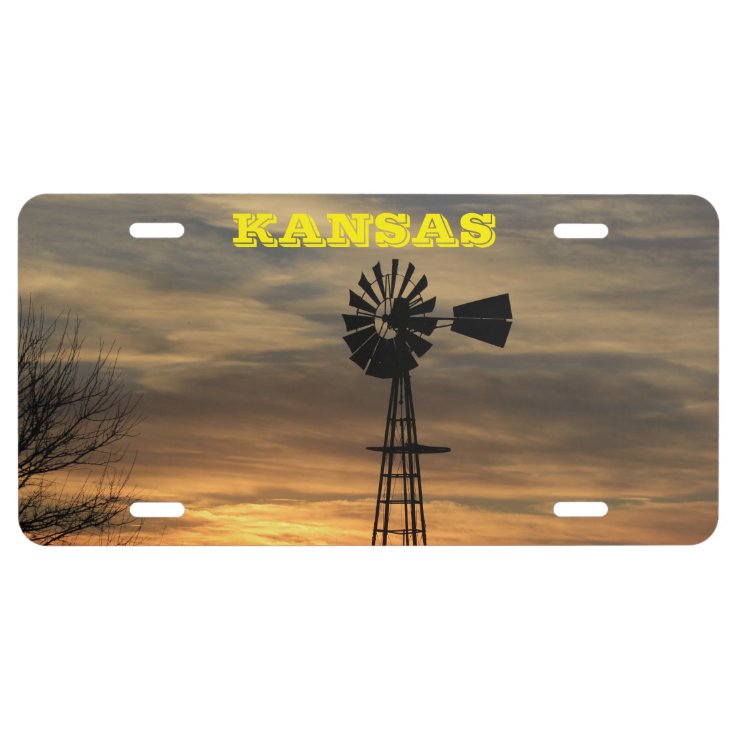 Kansas Windmill Sunset License Plate | Zazzle