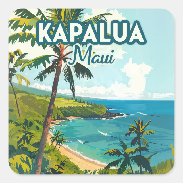 Kapalua Maui Hawaii Bay Beach Vacation Retro Square Sticker | Zazzle