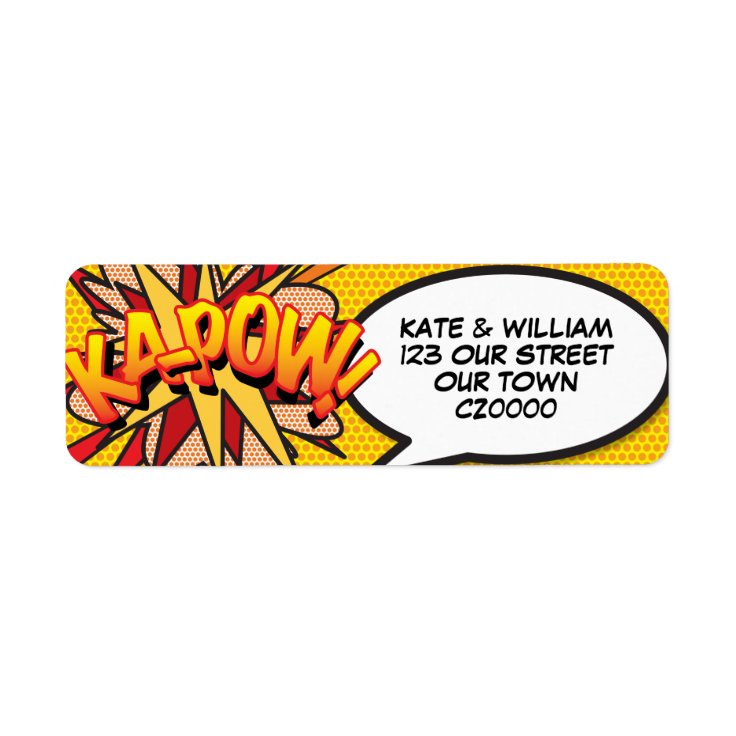 KAPOW Fun Retro Comic Book Pop Art Address Label | Zazzle