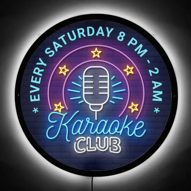 Karaoke Club Neon Look Illustration, Custom Text LED Sign | Zazzle