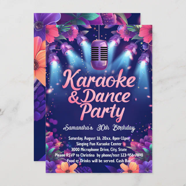 Karaoke Dance Party Social or Birthday Party Invitation | Zazzle