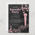 Karaoke Party Pink Glitter Music Notes on Black Invitation | Zazzle