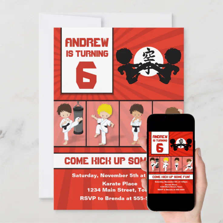 Karate Birthday Invitation 5x7 Karate Party | Zazzle