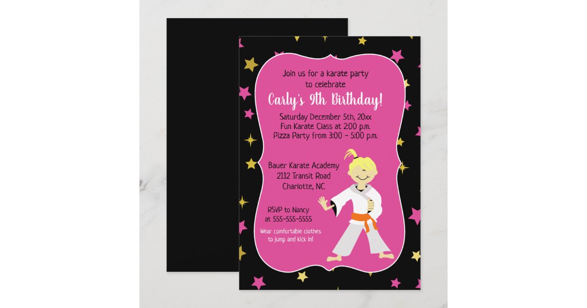 Karate Birthday Invitations Orange Belt Girl | Zazzle