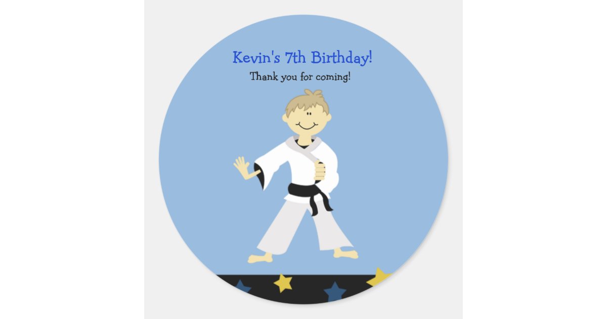 KARATE BOY Black Belt Birthday Favor Sticker | Zazzle