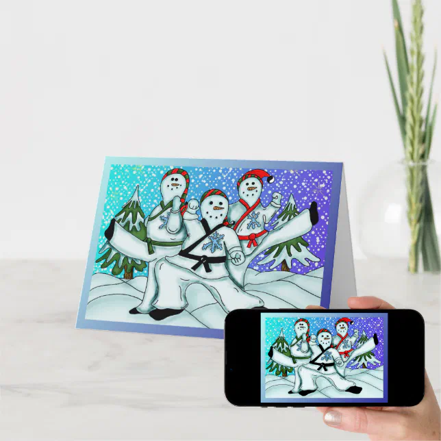 Karate Christmas Snowmen Greeting Card | Zazzle