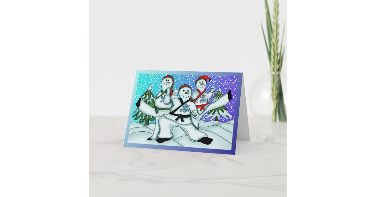 Karate Christmas Snowmen Greeting Card | Zazzle