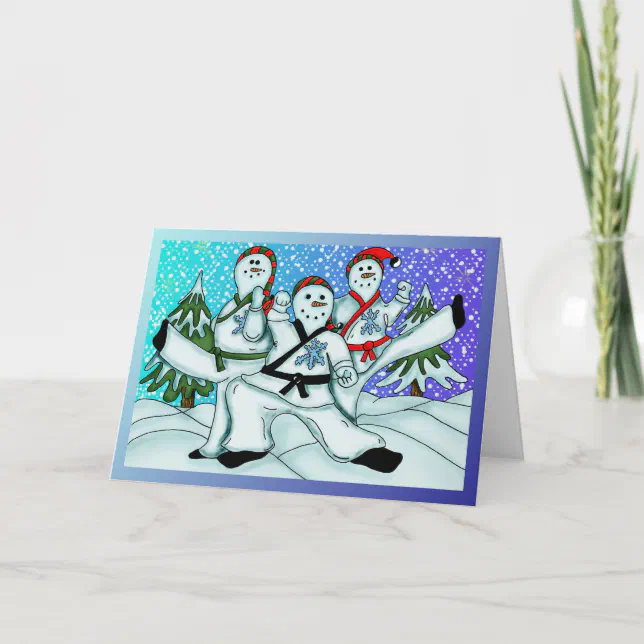 Karate Christmas Snowmen Greeting Card | Zazzle