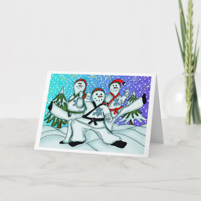 Karate Christmas Snowmen Holiday Card | Zazzle