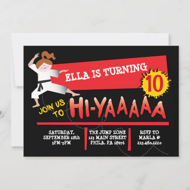 Karate Girl Kick Red Birthday Party Invitation | Zazzle