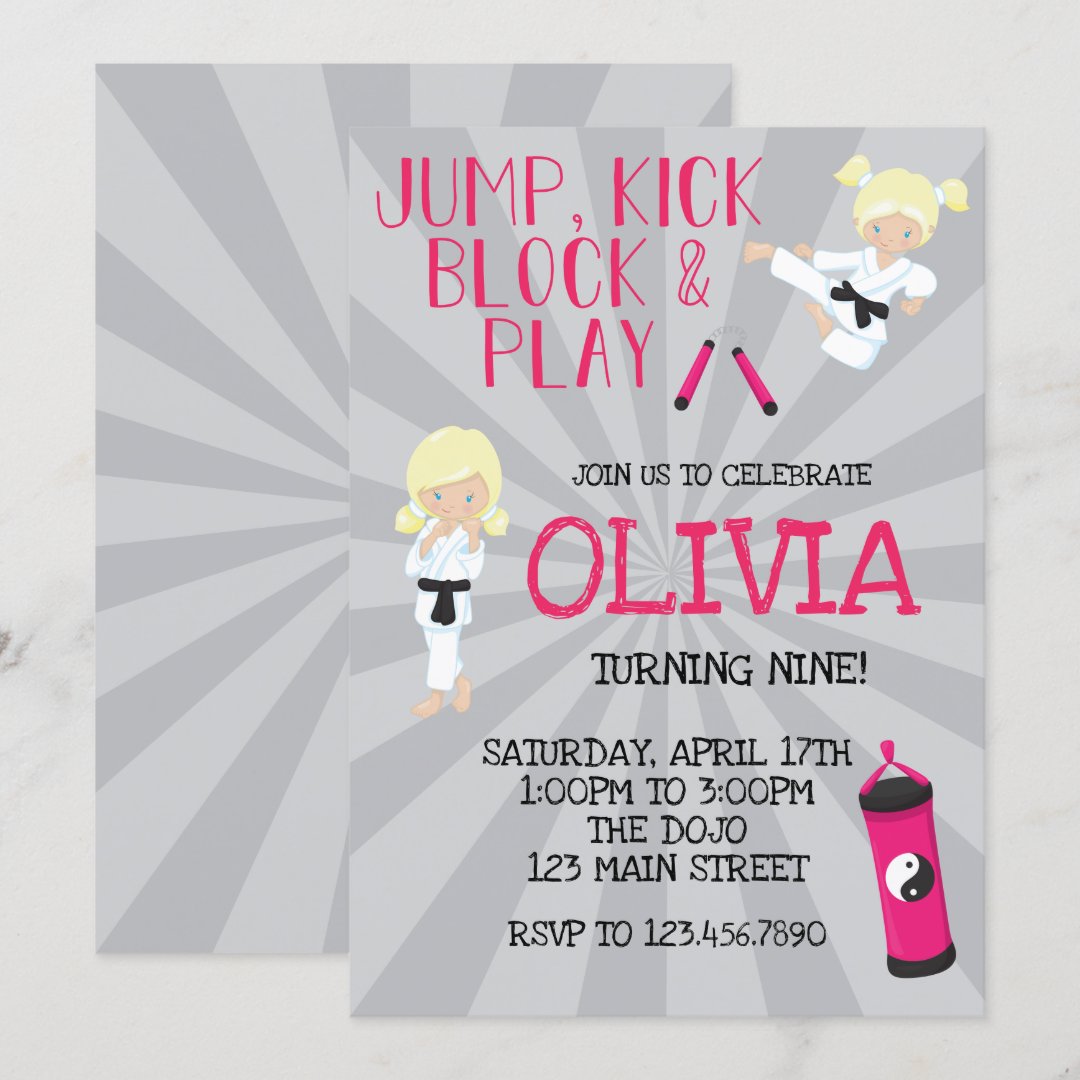 Karate Girl Pink Martial Arts Birthday Invitation | Zazzle