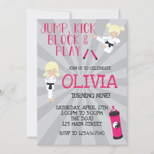 Karate Girl Pink Martial Arts Birthday Invitation | Zazzle