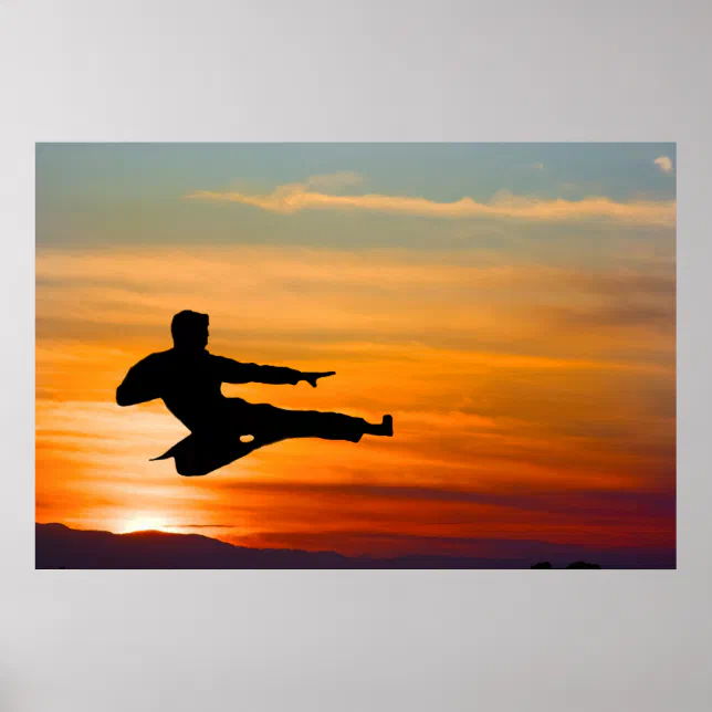 Karate kick at sunrise, poster | Zazzle