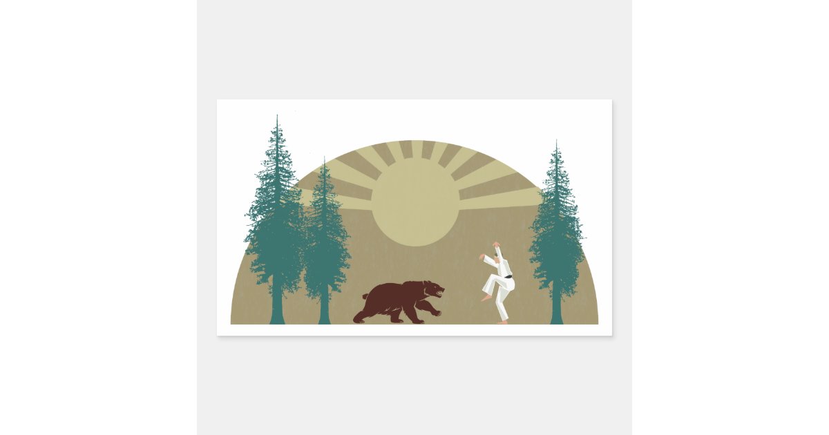 Karate Kick Bear Rectangular Sticker | Zazzle