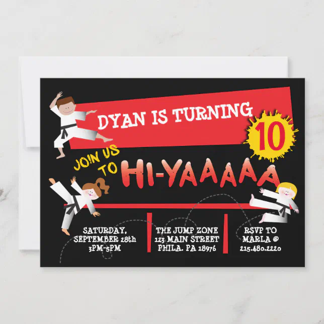 Karate Kick Red Birthday Party Invitation | Zazzle
