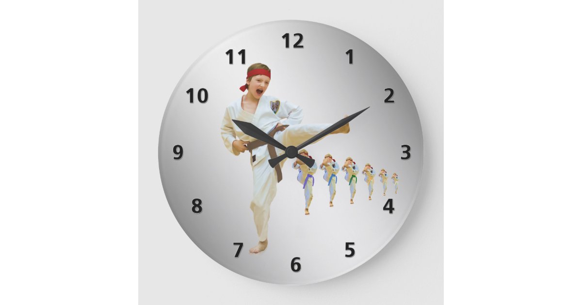 Karate Kicking Brown Belt Customizable Large Clock | Zazzle