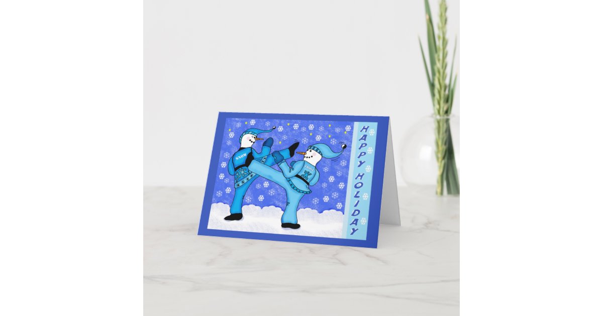 Karate Kicking Snowmen Holiday Greeting Card | Zazzle