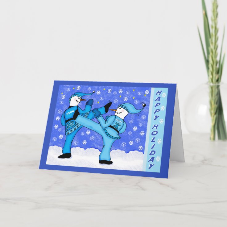 Karate Kicking Snowmen Holiday Greeting Card | Zazzle