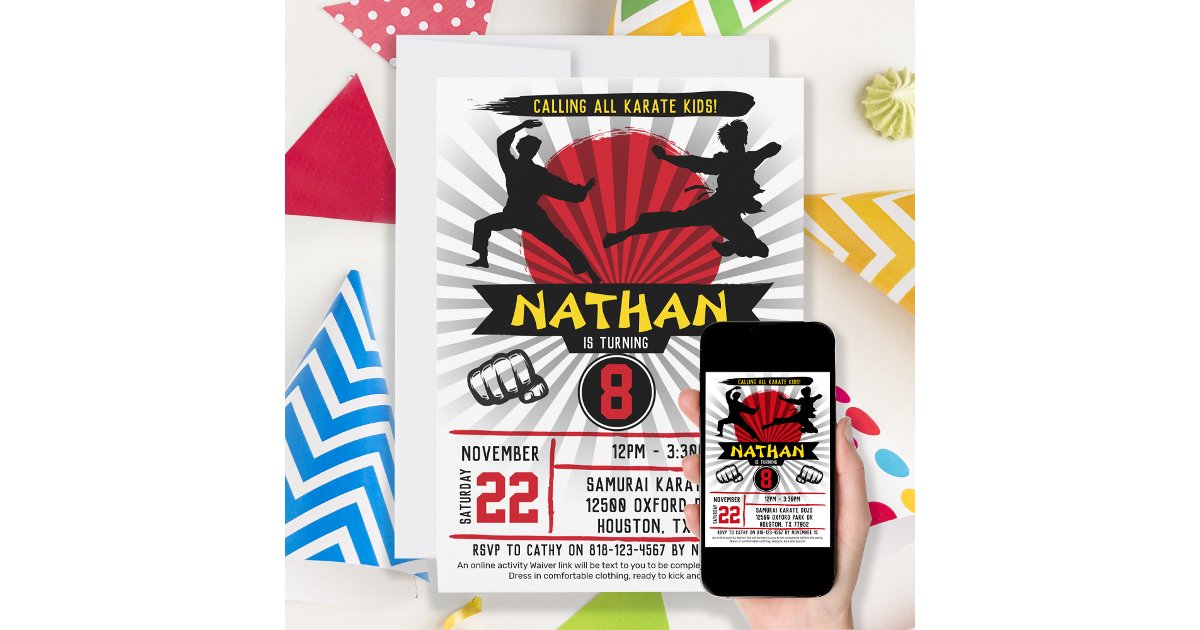 Karate Kid Martial Arts Cobra Kai Invitation | Zazzle