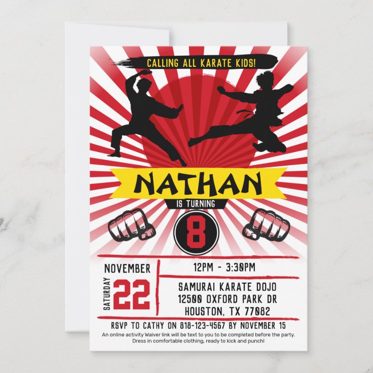 Karate Kid Martial Arts Cobra Kai Invitation | Zazzle