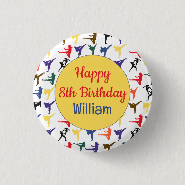Karate Kid Martial Arts Modern Cool Happy Birthday Button | Zazzle
