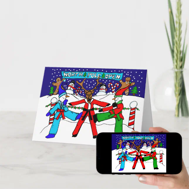 Karate Snowmen and Reindeer Karate Tournament Card | Zazzle