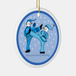 Karate Snowmen Sparring for the Holidays Ornament | Zazzle