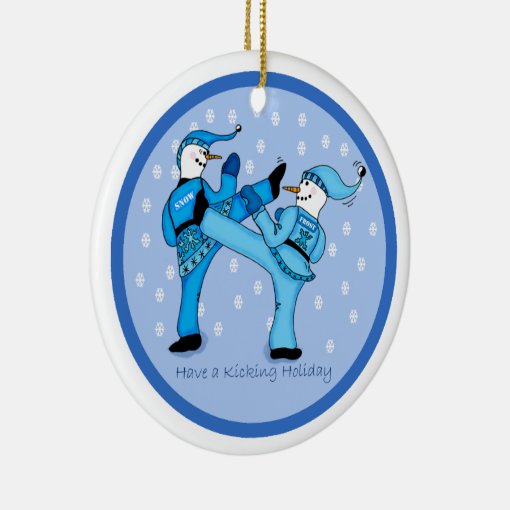 Karate Snowmen Sparring for the Holidays Ornament | Zazzle