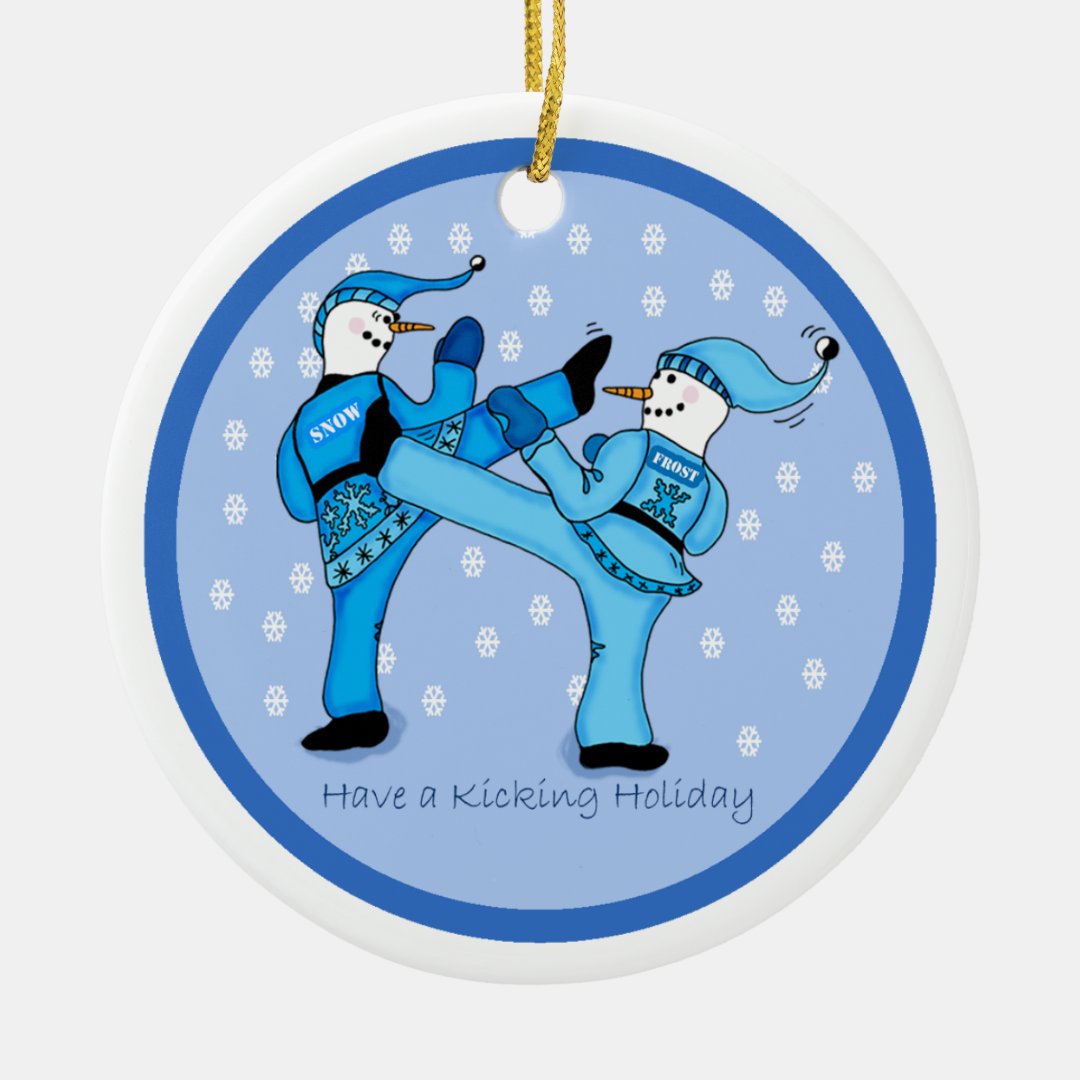 Karate Snowmen Sparring for the Holidays Ornament | Zazzle