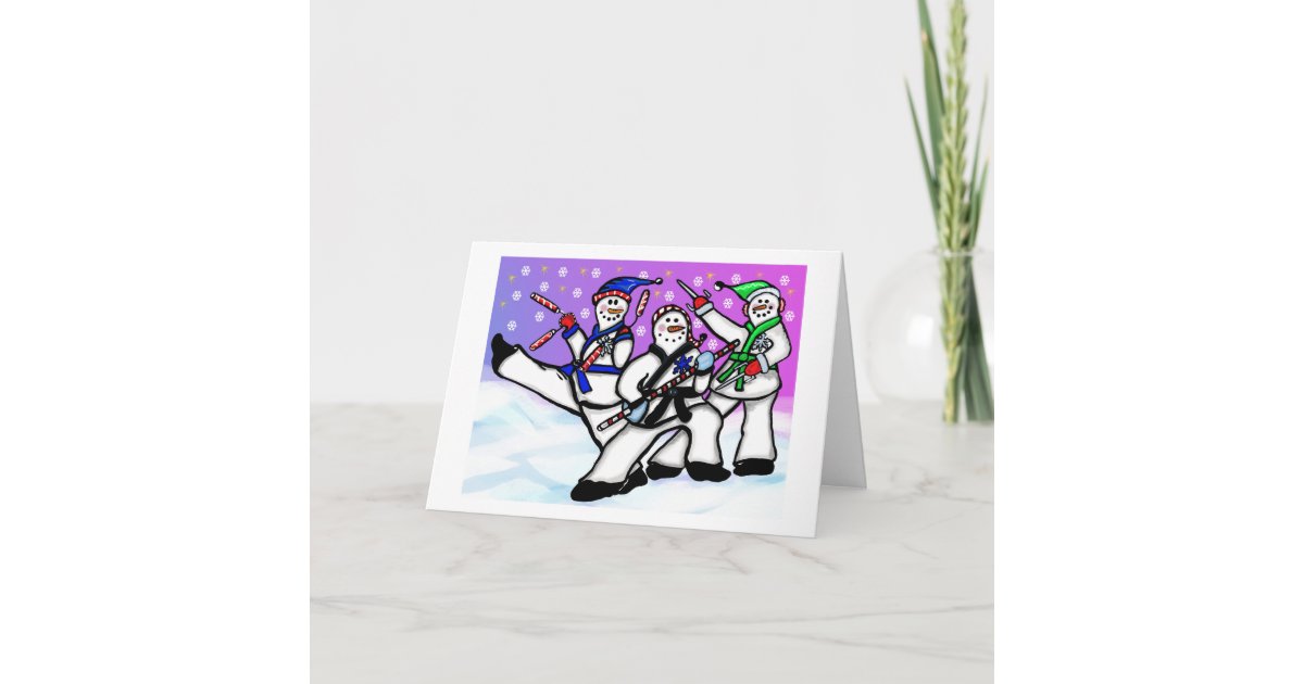 Karate Snowmen with Weapons Card | Zazzle
