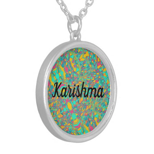 Karishma name cursive with abstract art background silver plated ...