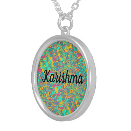 Karishma name cursive with abstract art background silver plated ...