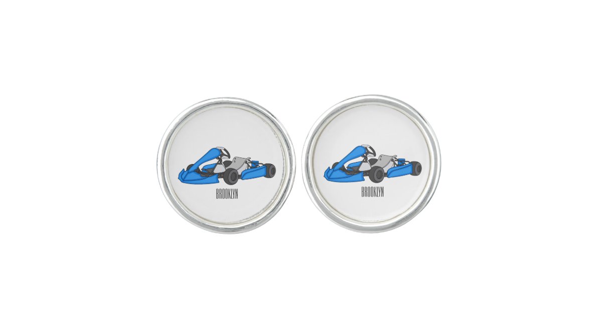 Kart racing cartoon illustration cufflinks | Zazzle