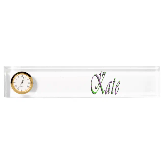 Kate, Name, Logo, Desk Nameplate With Clock. | Zazzle