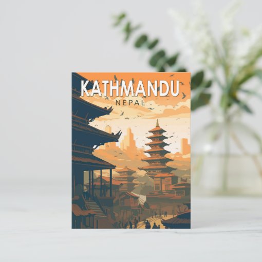 Kathmandu Nepal Travel Art Vintage Postcard | Zazzle