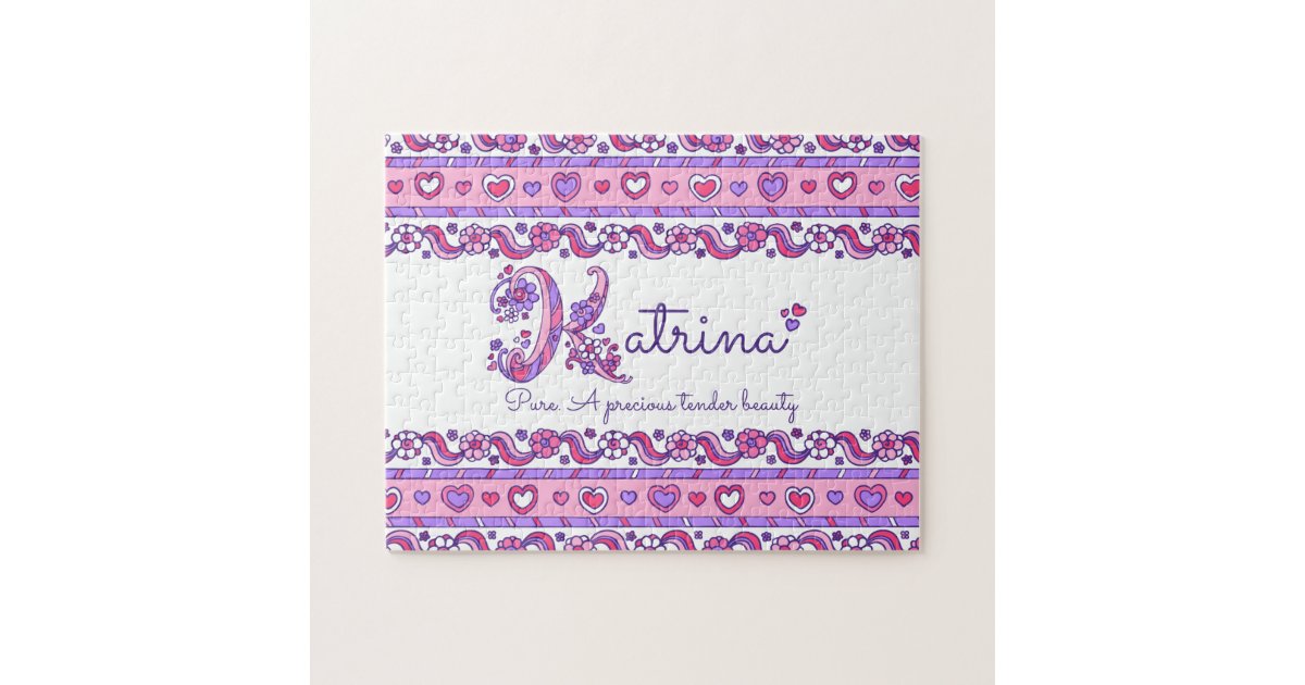 Katrina name meaning pink purple jigsaw puzzle | Zazzle