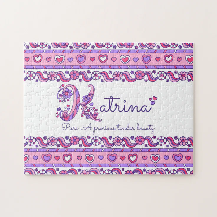 Katrina name meaning pink purple jigsaw puzzle | Zazzle