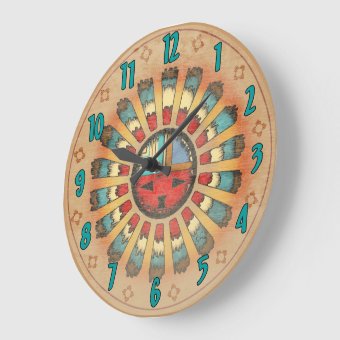 Katsina Feathered Sun Face Large Clock | Zazzle