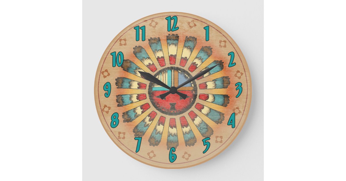 Katsina Feathered Sun Face Large Clock | Zazzle