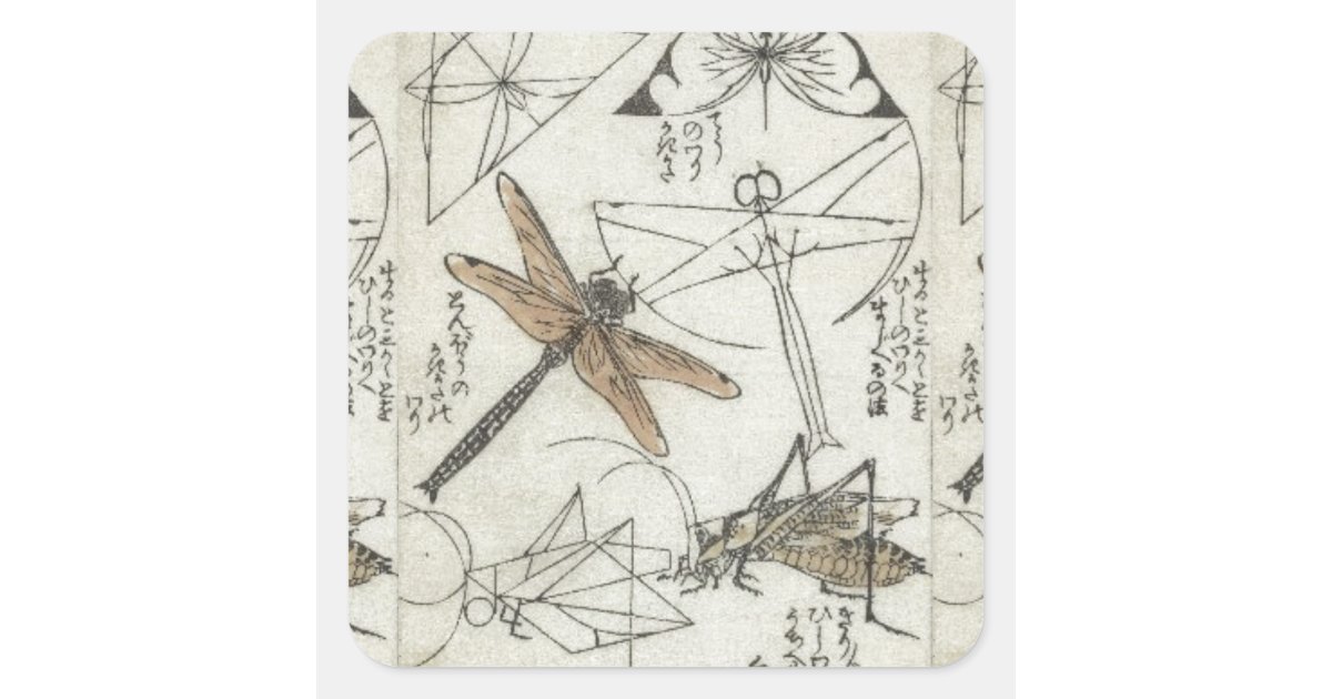 Katsushika Hokusai’s Insects Square Sticker | Zazzle