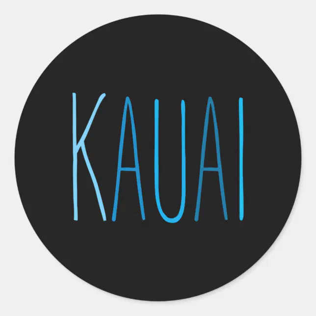 Kauai Hawaii Blue Lettering Classic Round Sticker | Zazzle