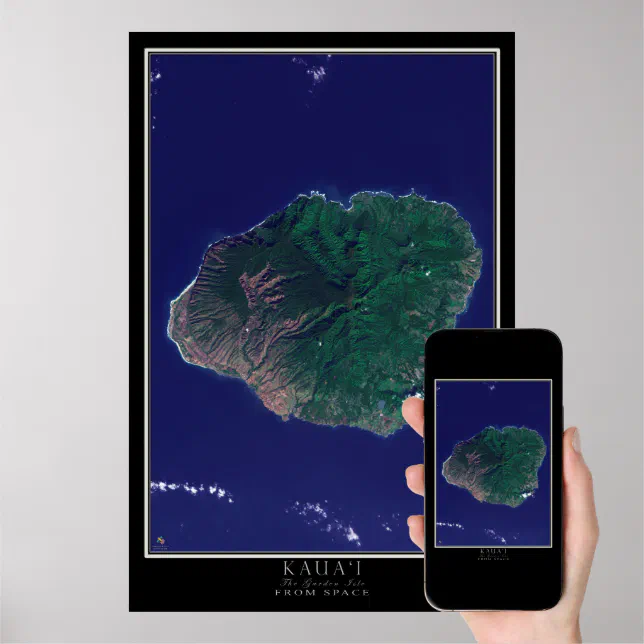 Kauai Island Hawaii From Space Satellite Map Poster | Zazzle
