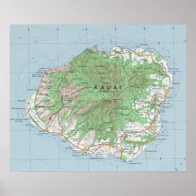 Kauai Vintage Map Poster | Zazzle
