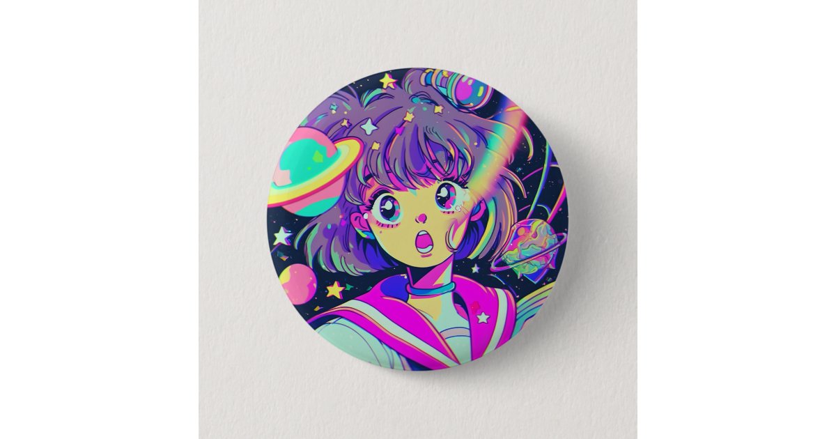 Kawaii Anime Girl Button | Zazzle