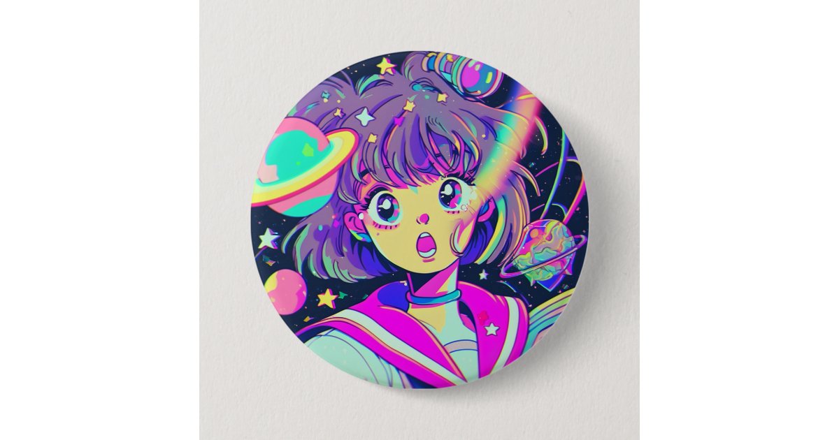 Kawaii Anime Girl Button | Zazzle
